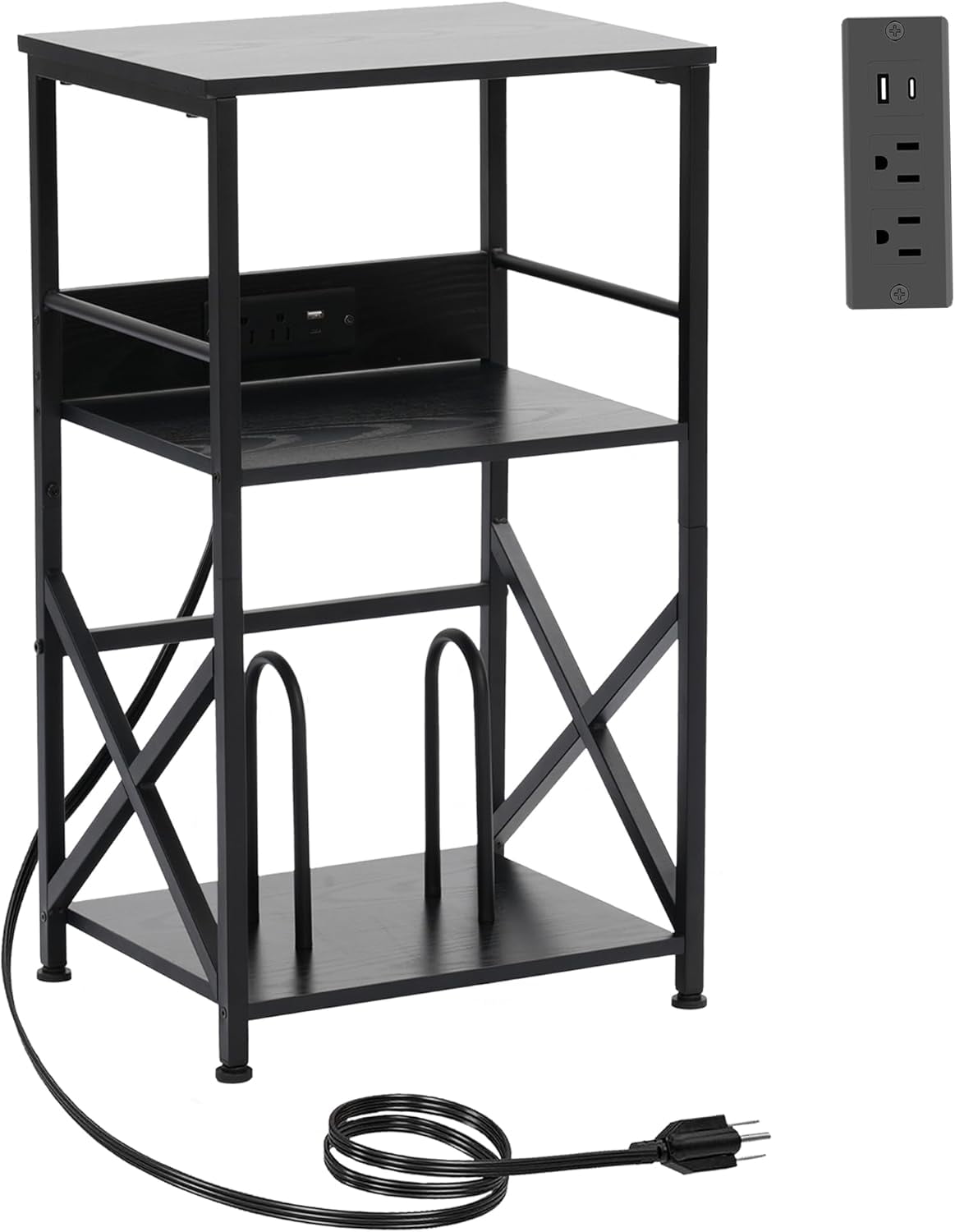 Record Player Stand with Charging Station, 3-Tier Side Table for 100 ...