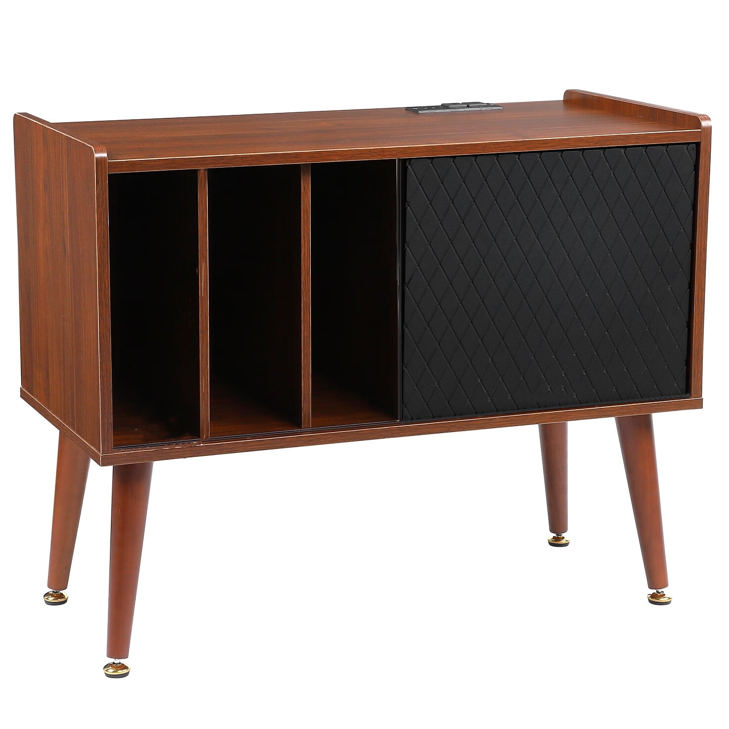 Record Player Stand with Charging Station and USB Ports, Wood Record ...