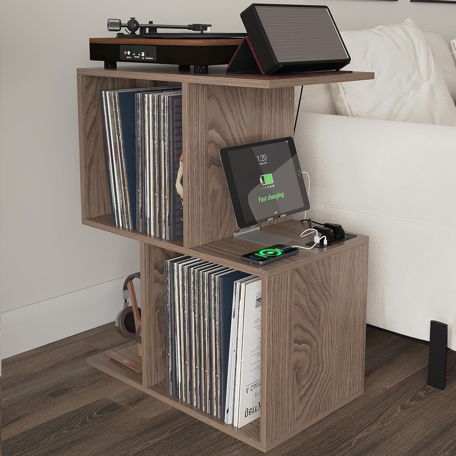 Record Player Stand with Vinyl Record Storage (150 Records) – S-Style ...