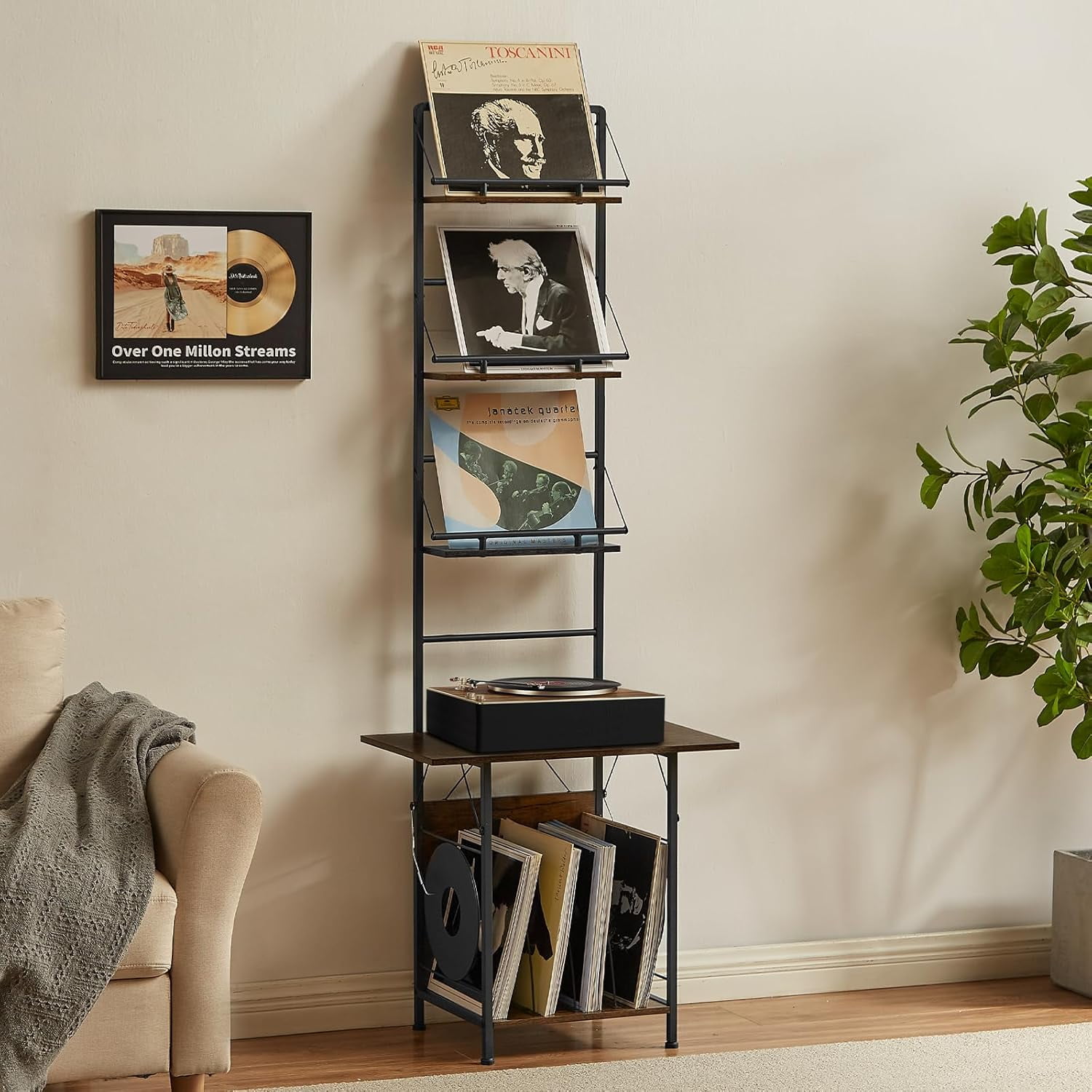 Record Player Stand with Vinyl Storage, 67.7" Tall Vinyl Record Table ...