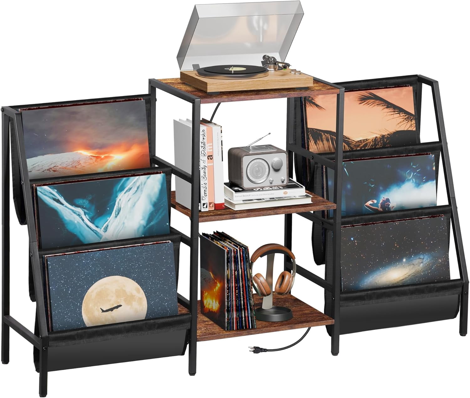 Record Player Stand with Vinyl Storage, Turntable Stand Holds Up to 280 ...