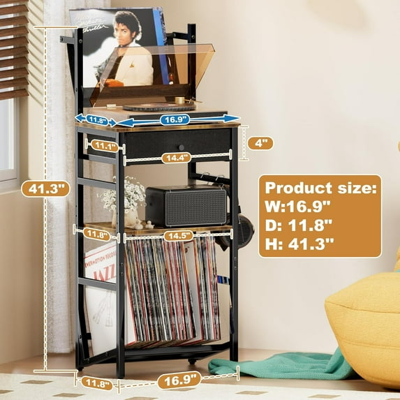 Record Player Storage Stand, Turntable Stand with Vinyl Record Storage ...