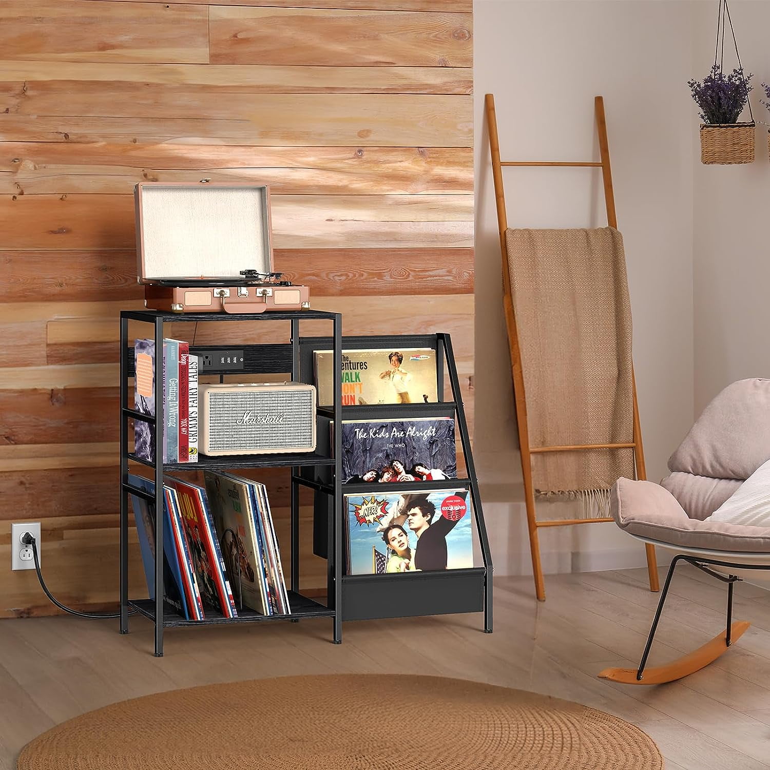Record Player Table, 3-Tier Record Player Stand with Charging Station ...