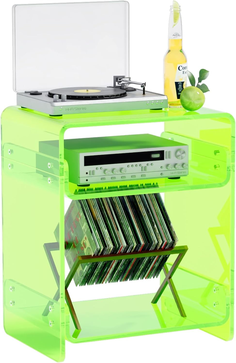 Record Player Table with Storage Shelf – Sleek Bedside Storage with ...