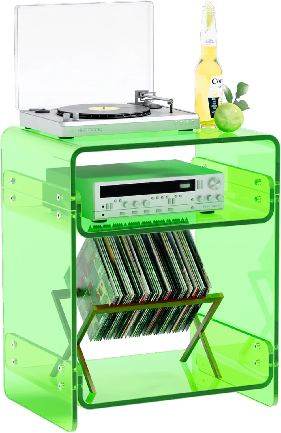 Record Player Table with Storage Shelf – Sleek Bedside Storage with ...