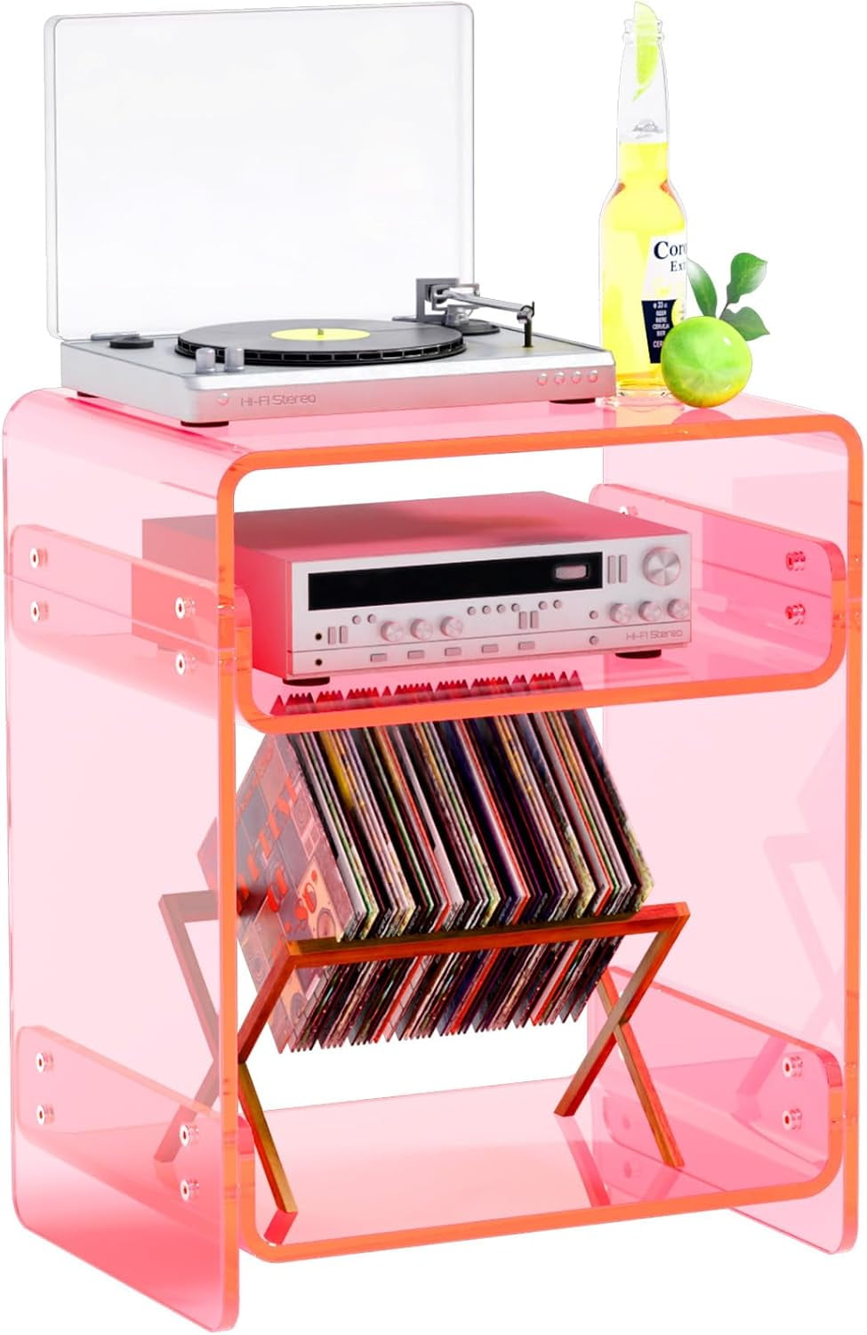 Record Player Table with Storage Shelf – Sleek Bedside Storage with ...