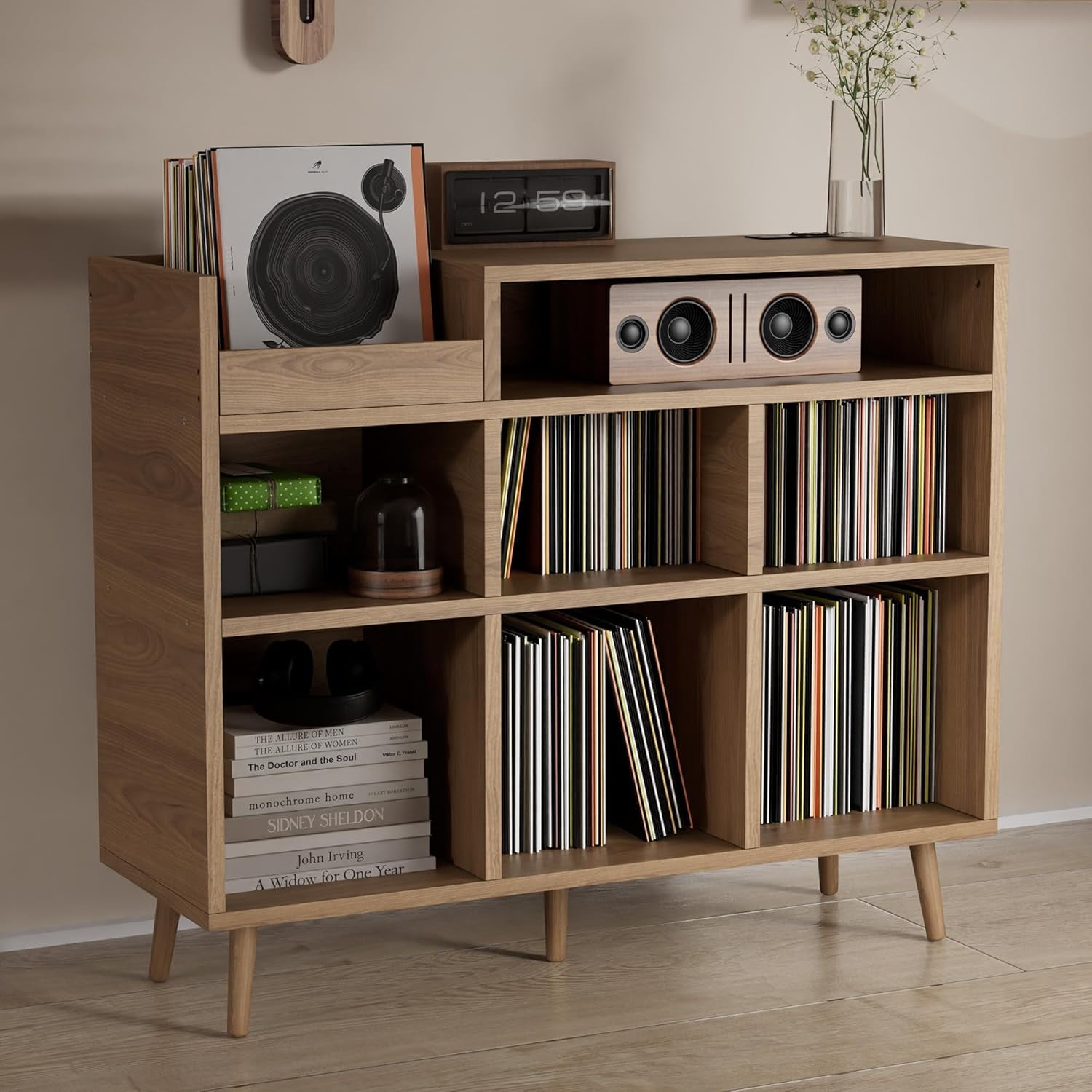 Record Storage Cabinet, Turntable Shelf with Vinyl Storage up to 500 ...