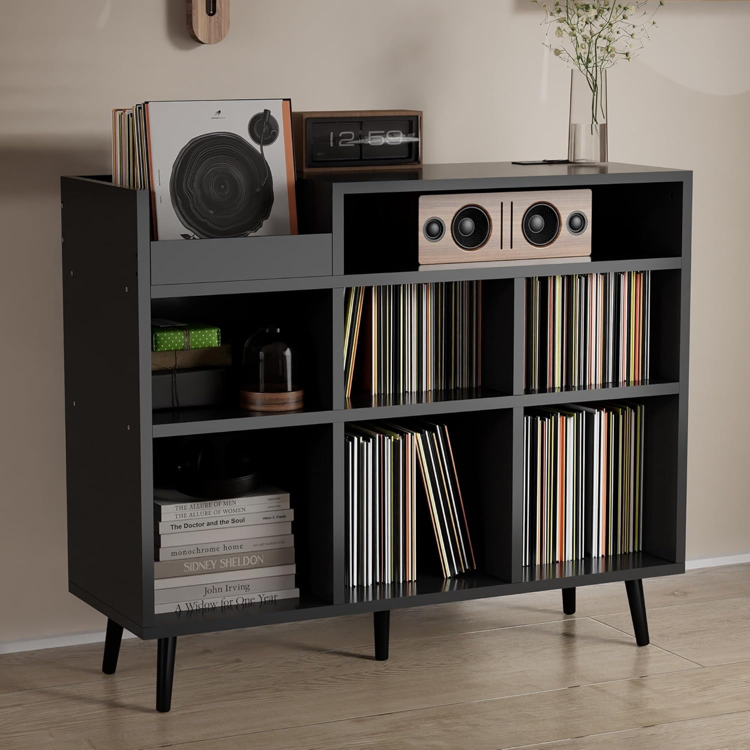 Record Storage Cabinet Turntable Shelf with Vinyl Storage up to 500 ...