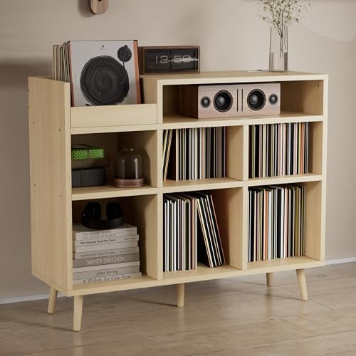 Record Storage Cabinet, Turntable Shelf with Vinyl Storage up to 500 ...