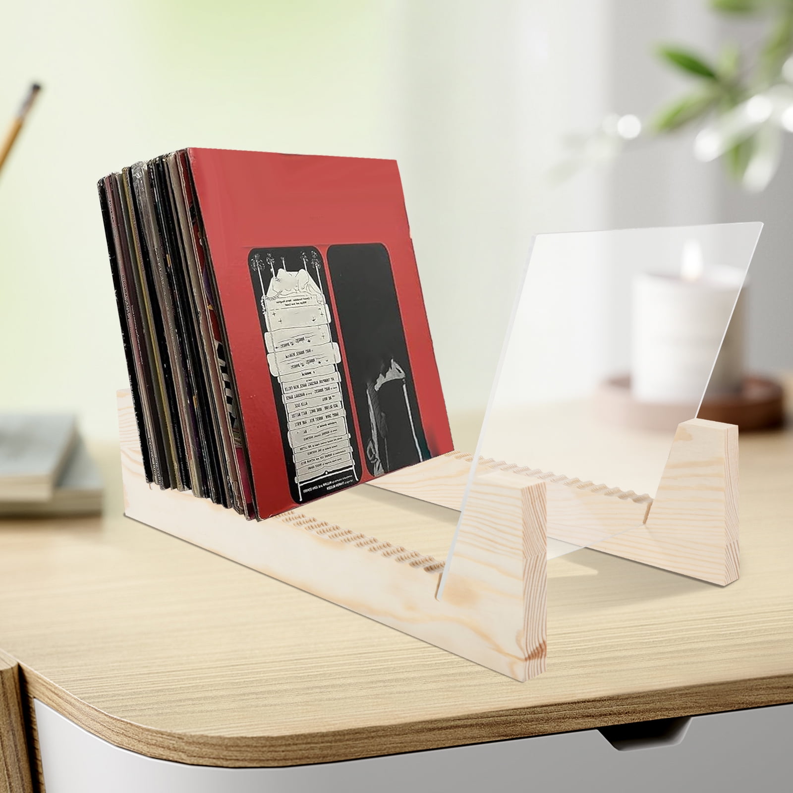 Record Storage Holder Sturdy Wood Record Racks Detachable Record ...