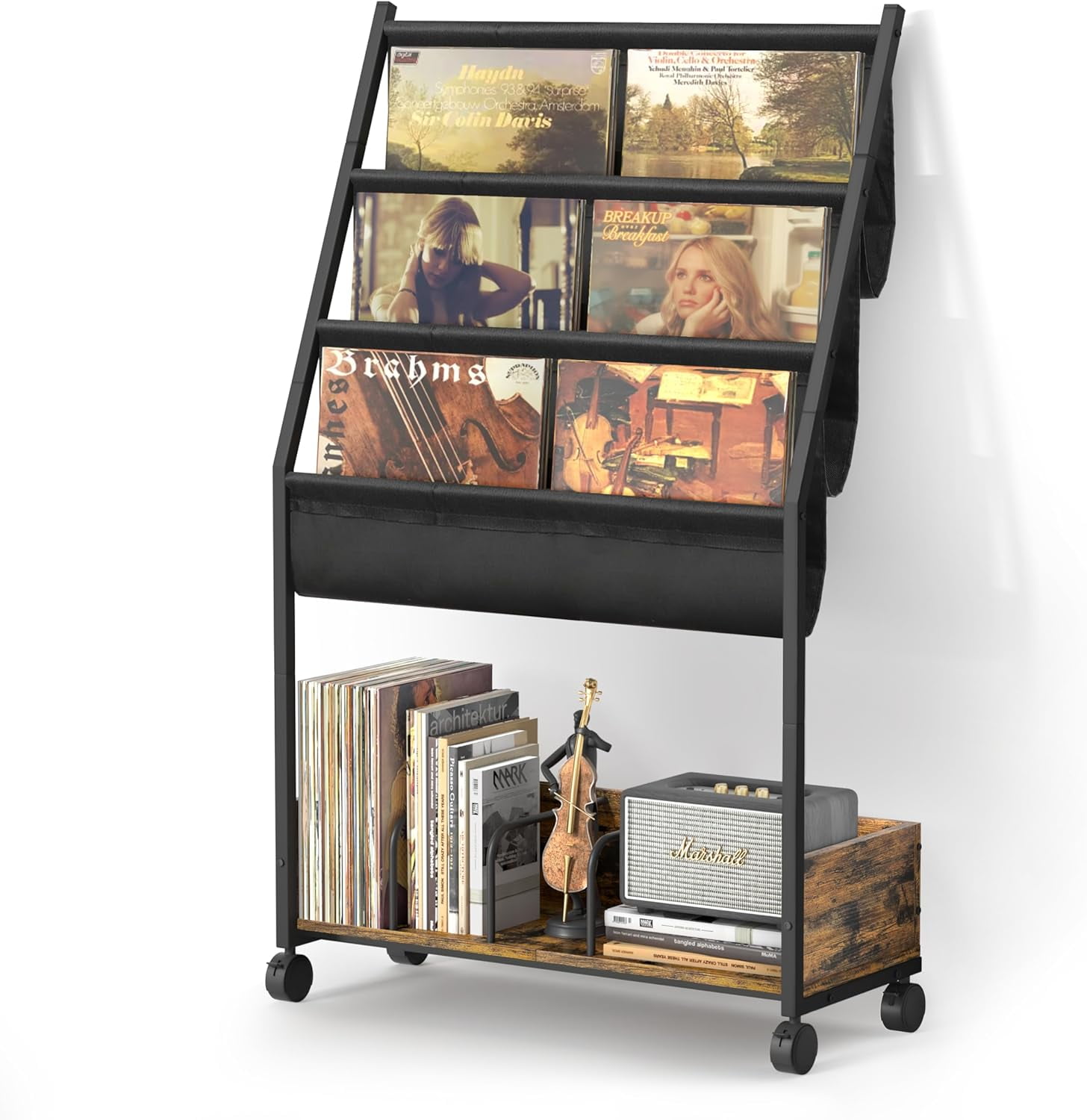 Record Storage, Record Holder Up to 200 Albums, Record Stand with 3 ...