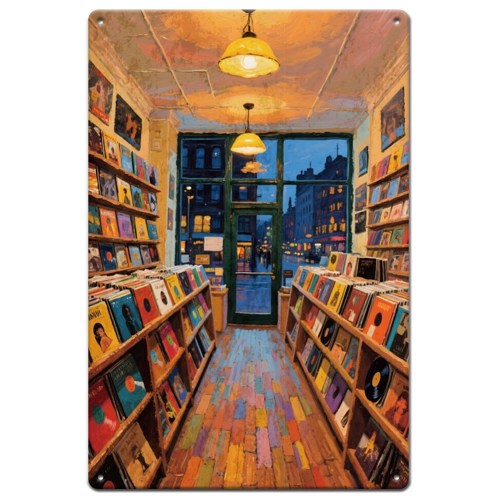 Record Store Tin Signs Oil-Painting Style Metal Sign Iron Wall Decor ...