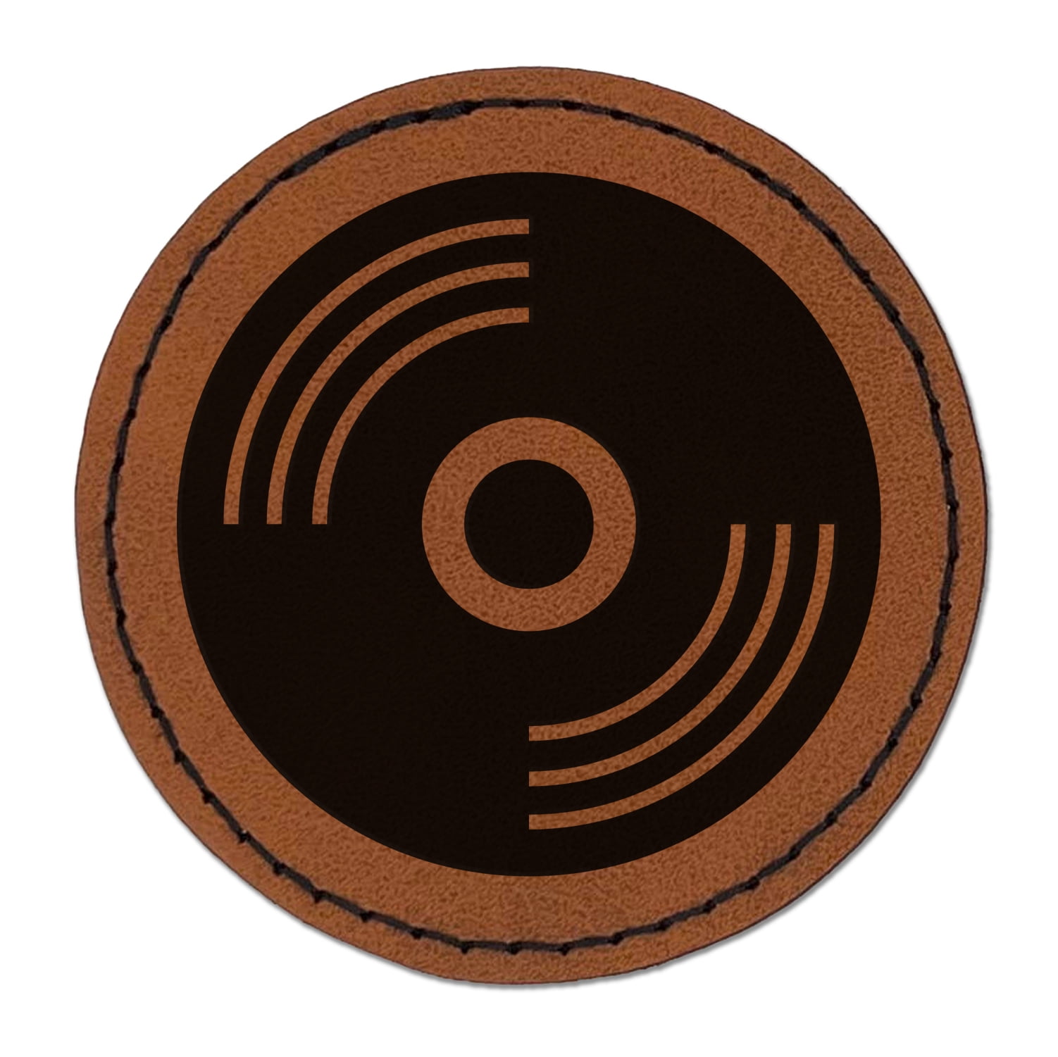 Record Vinyl Music 2.5" Faux Leather Round Engraved Iron-On Patch ...