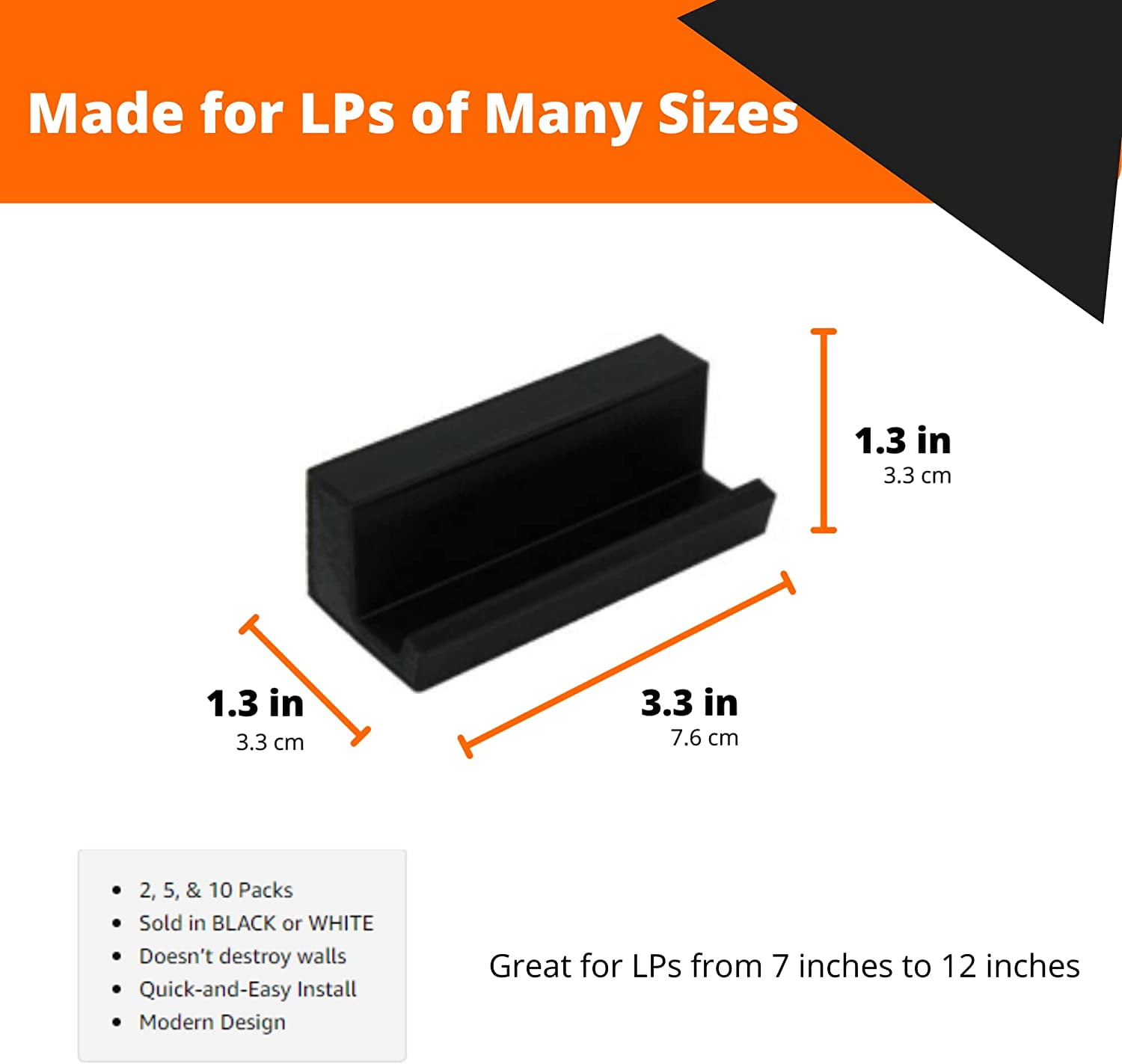 Record Wall Mount- 5 Pack | No Wall Damage | Floating Shelf | Black ...