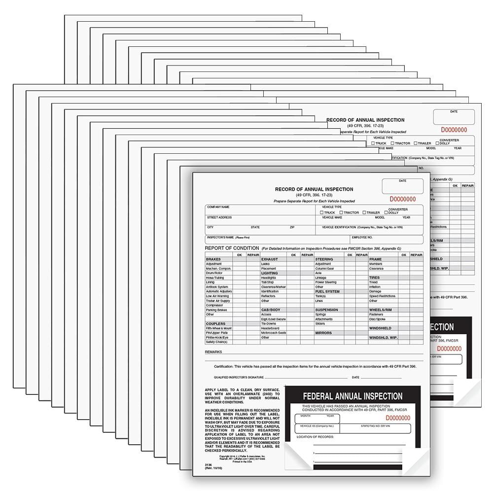 Record of Annual Inspection with Inspection Decal 25-pk. - Continuous ...