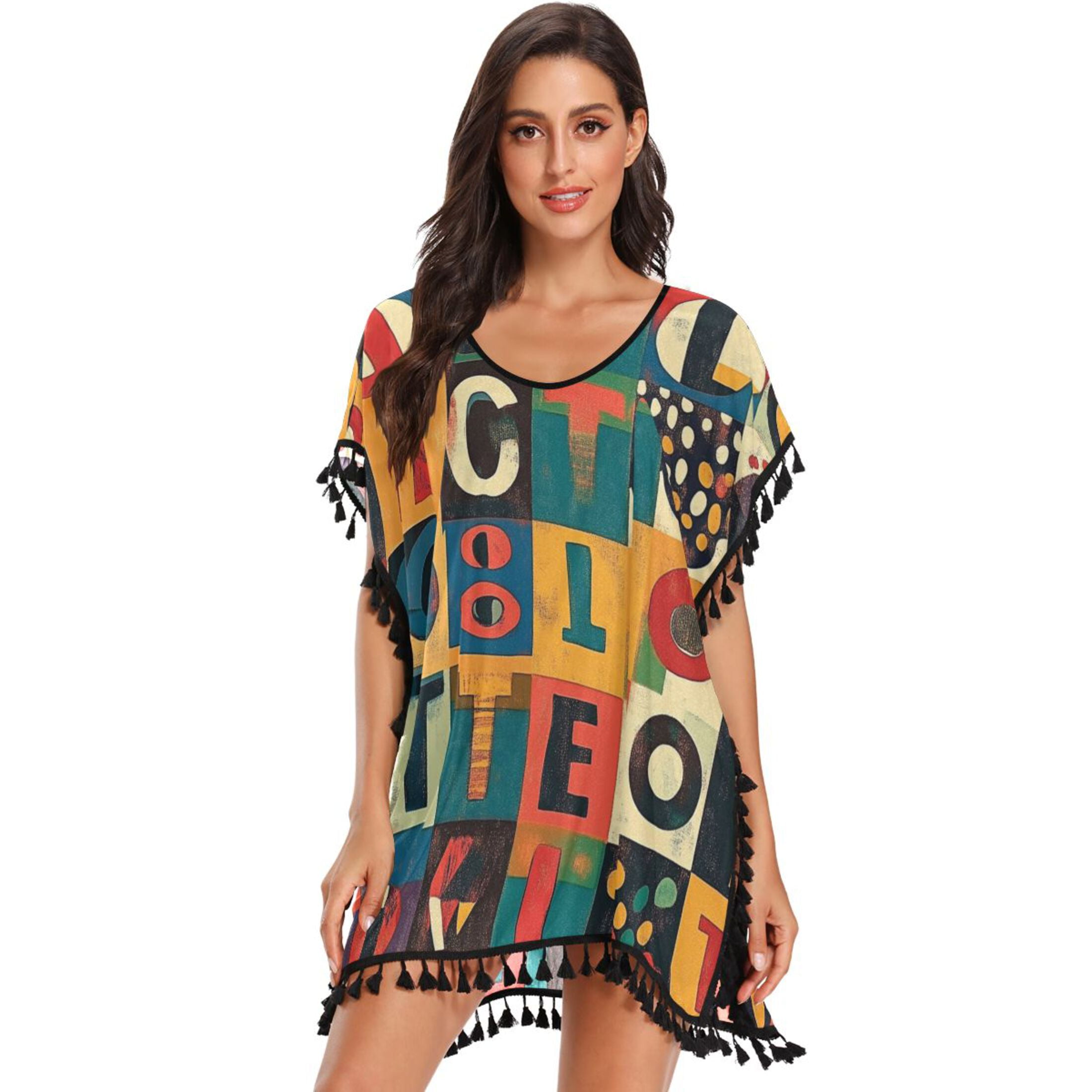Record your inspirational women's beach home fringe smock. Abstract ...