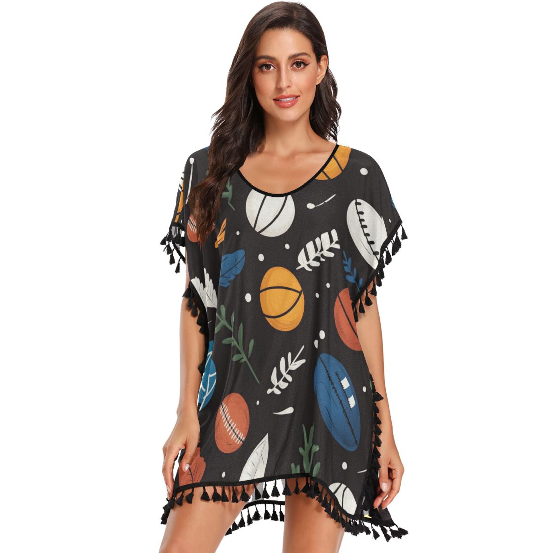 Record your inspirational women's beach home fringe smock. Ball ...