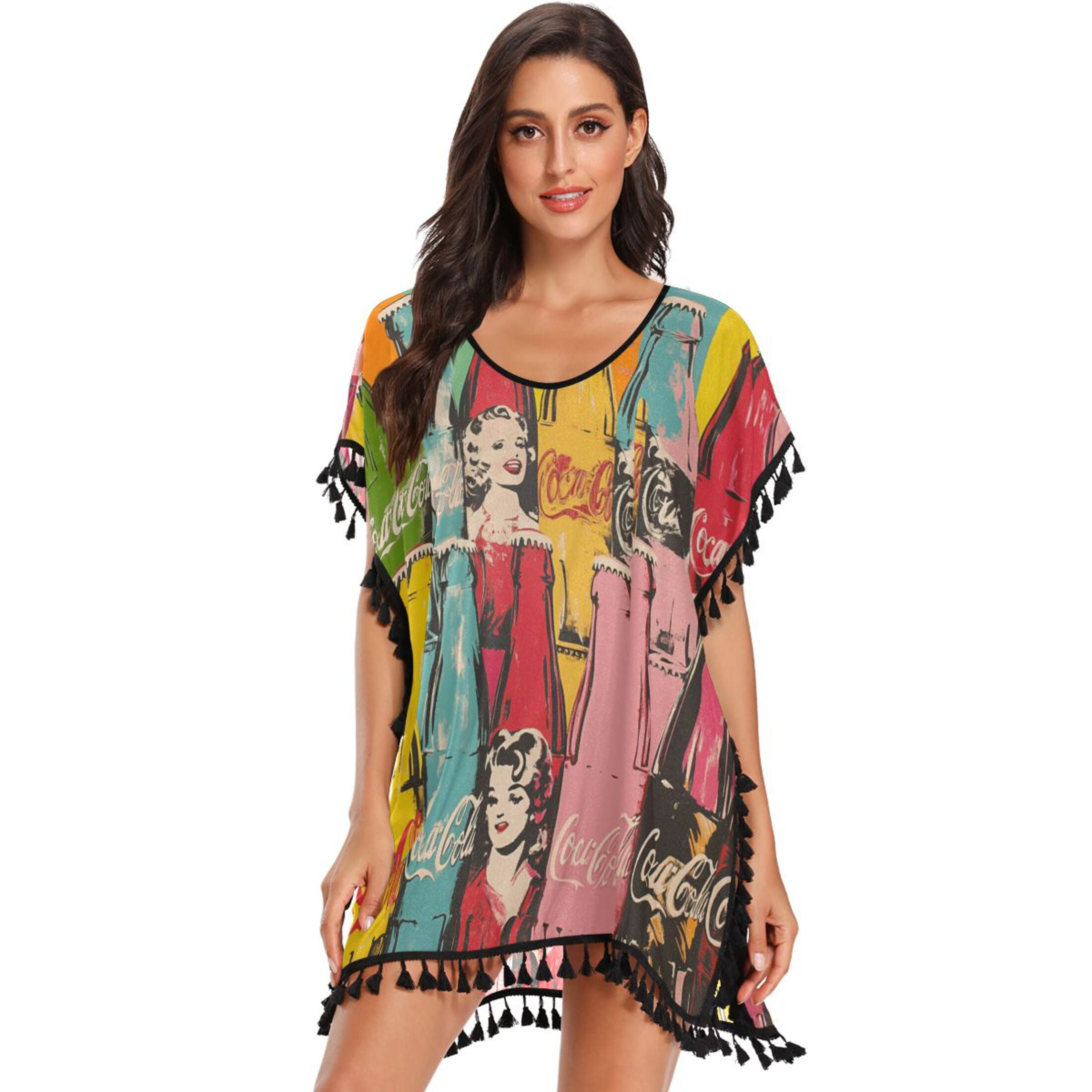 Record your inspirational women's beach home fringe smock. Colorful ...