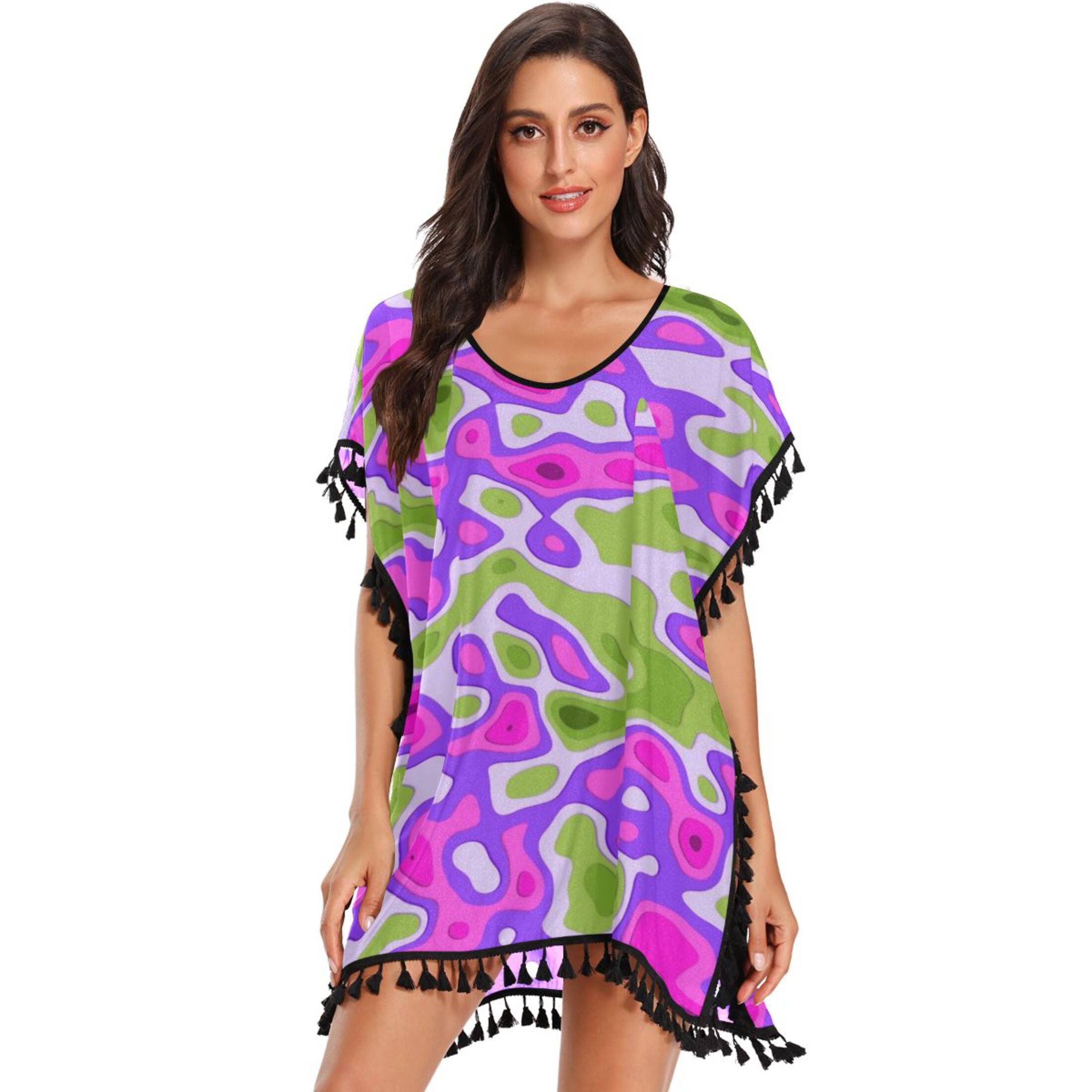 Record your inspirational women's beach home fringe smock. Creative ...