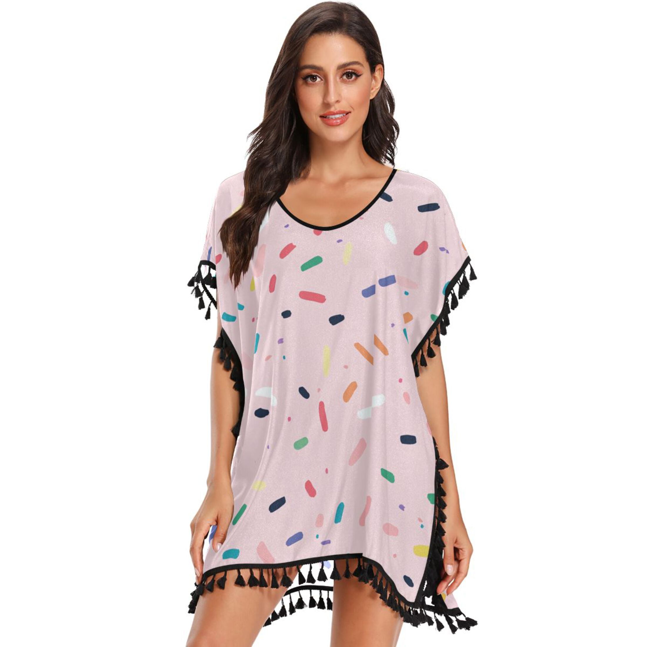 Record your inspirational women's beach home fringe smock. Pastel ...