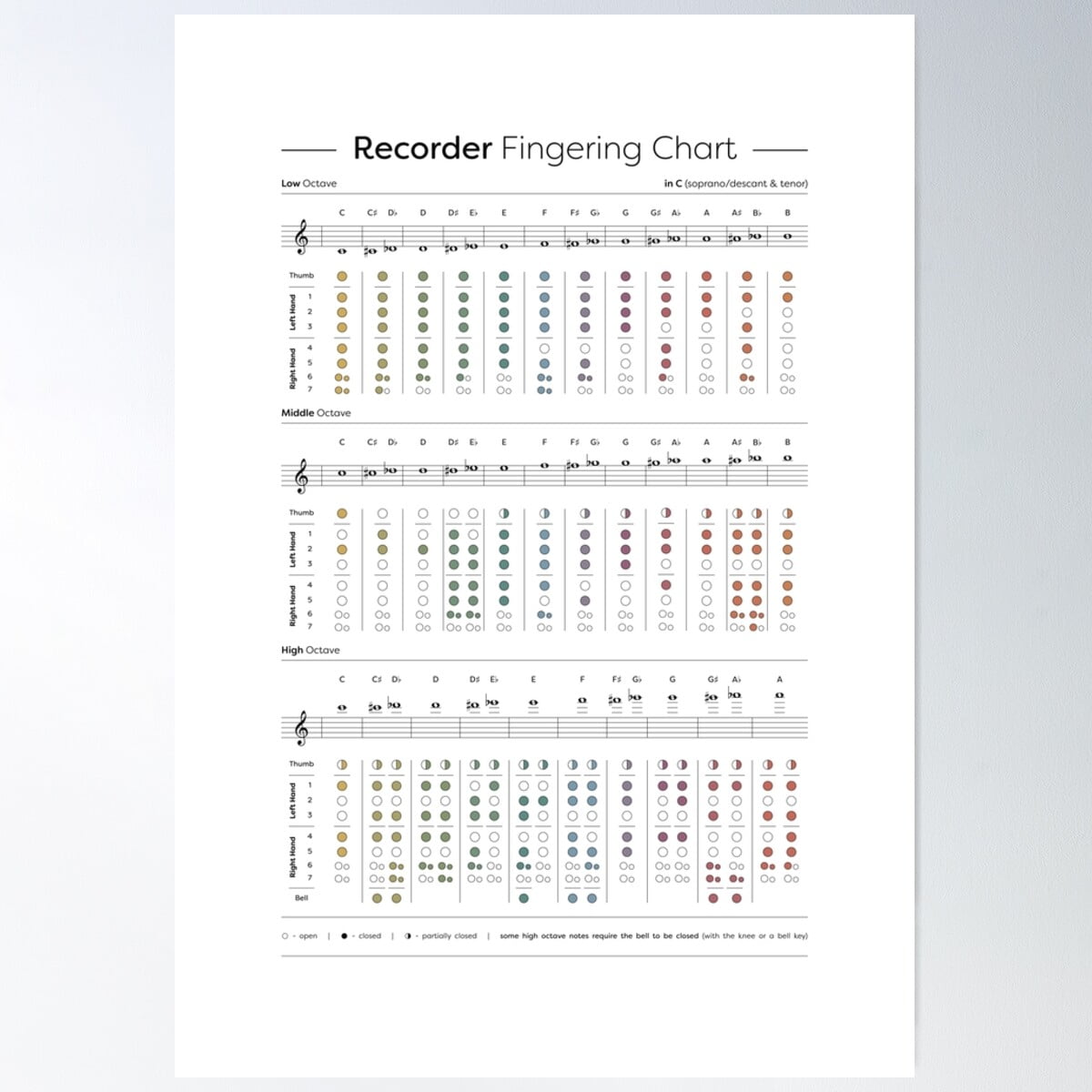 Recorder Fingering Chart - Soprano Poster Wall Art, Modern Wall Decor ...