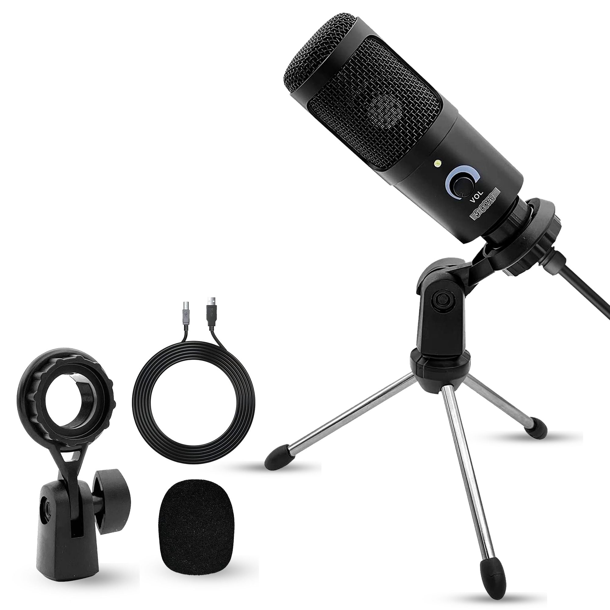 Recording Microphone Podcast Bundle w Condenser Mic Desk Stand Foam ...