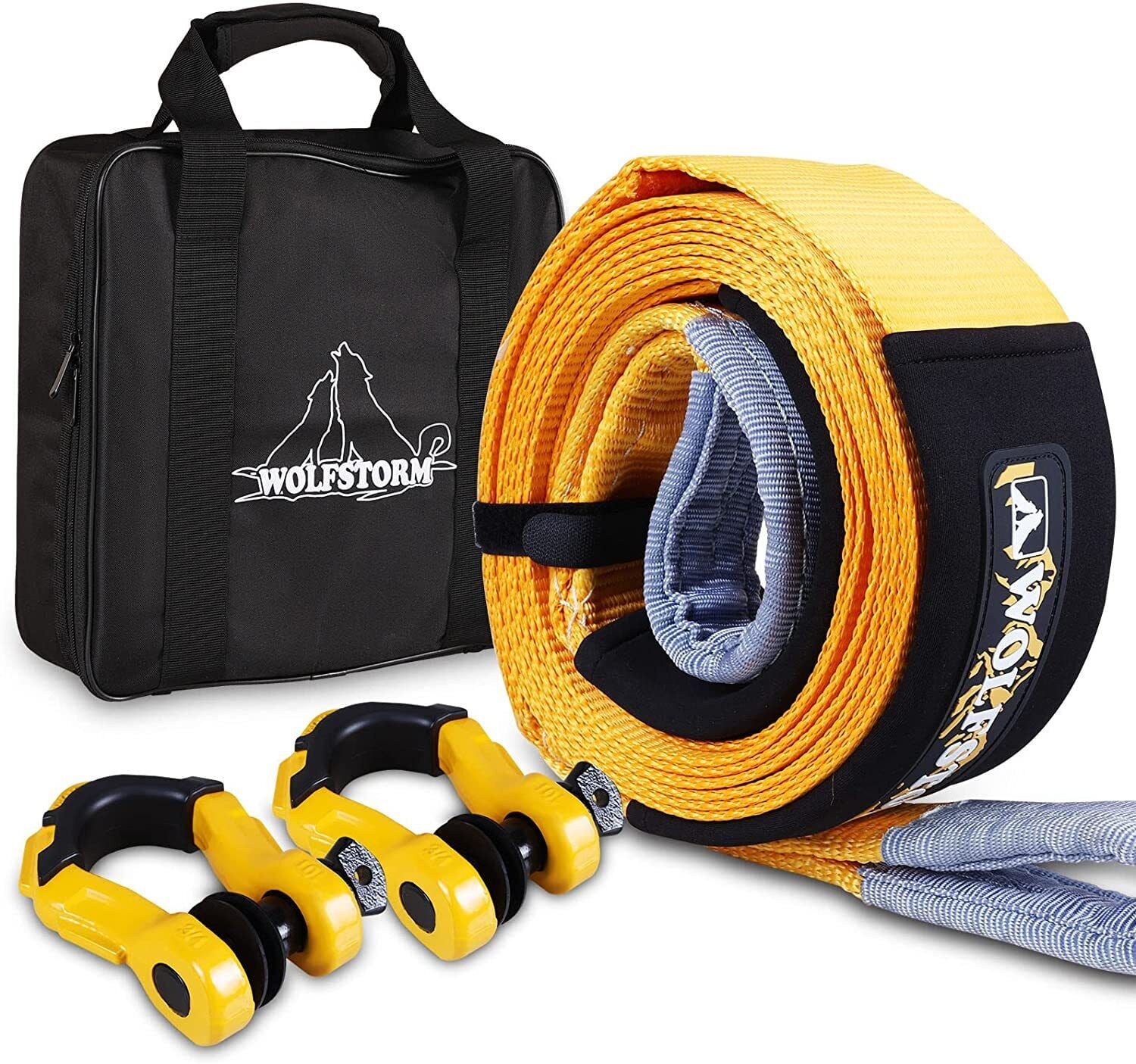 Recovery Tow Strap 4" x 20FT + 3/4" D Ring Shackles Emergency Off Road ...