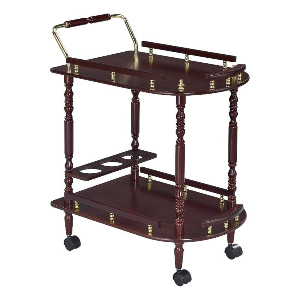 Recreation Room Traditional Merlot Serving Cart with Rolling Wheels and ...