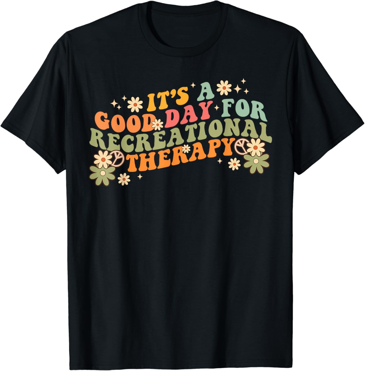 Recreational Therapy Therapist RT Month Flowers Retro Wavy T-Shirt ...