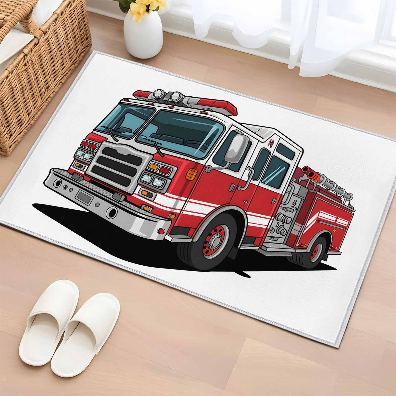 Rectangle Area Rug 2x3ft, Cartoon Fire Truck Red Grey Car Non-Shedding ...