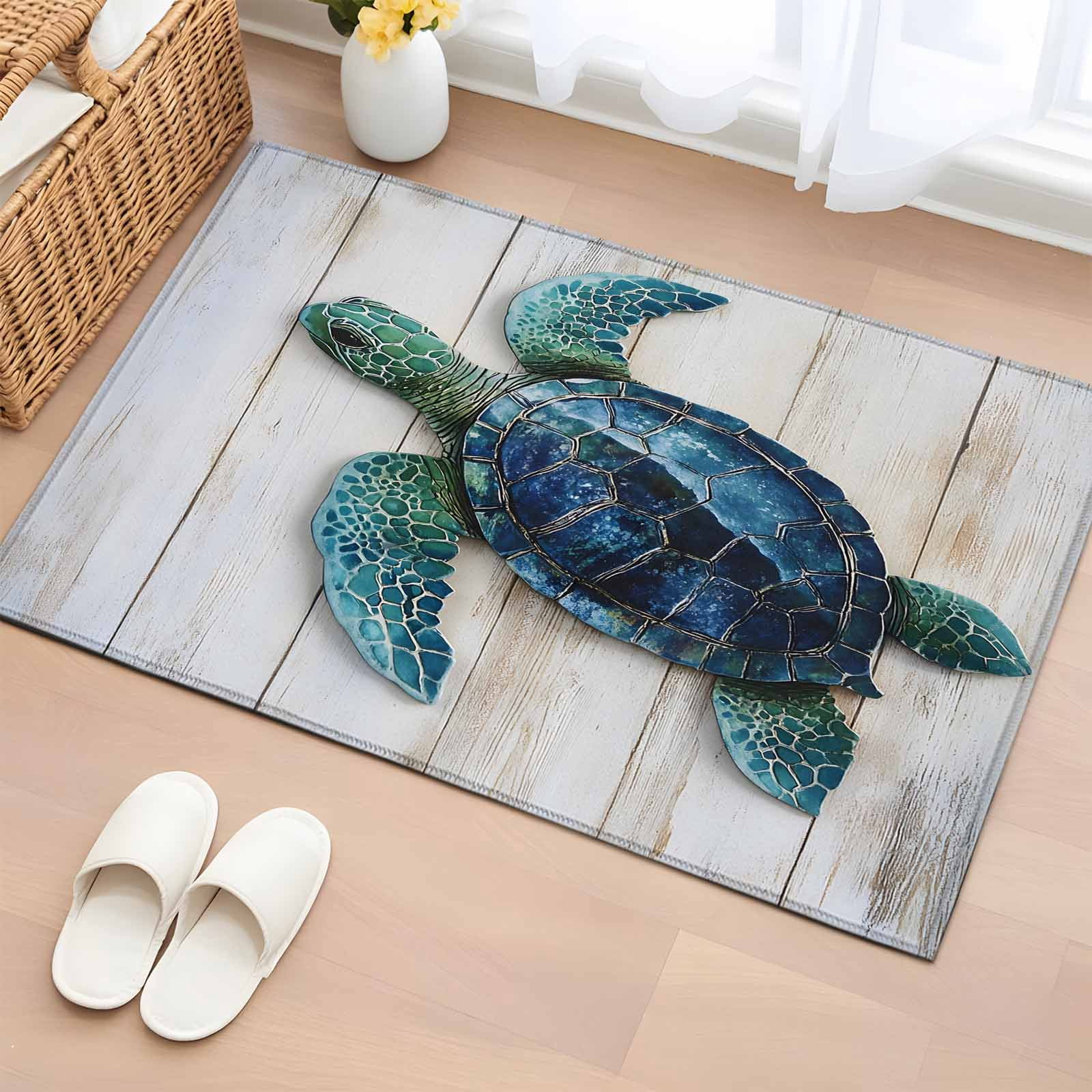 Rectangle Area Rug 2x3ft, Vintage Ocean Sea Turtle on Wood Grain Non ...
