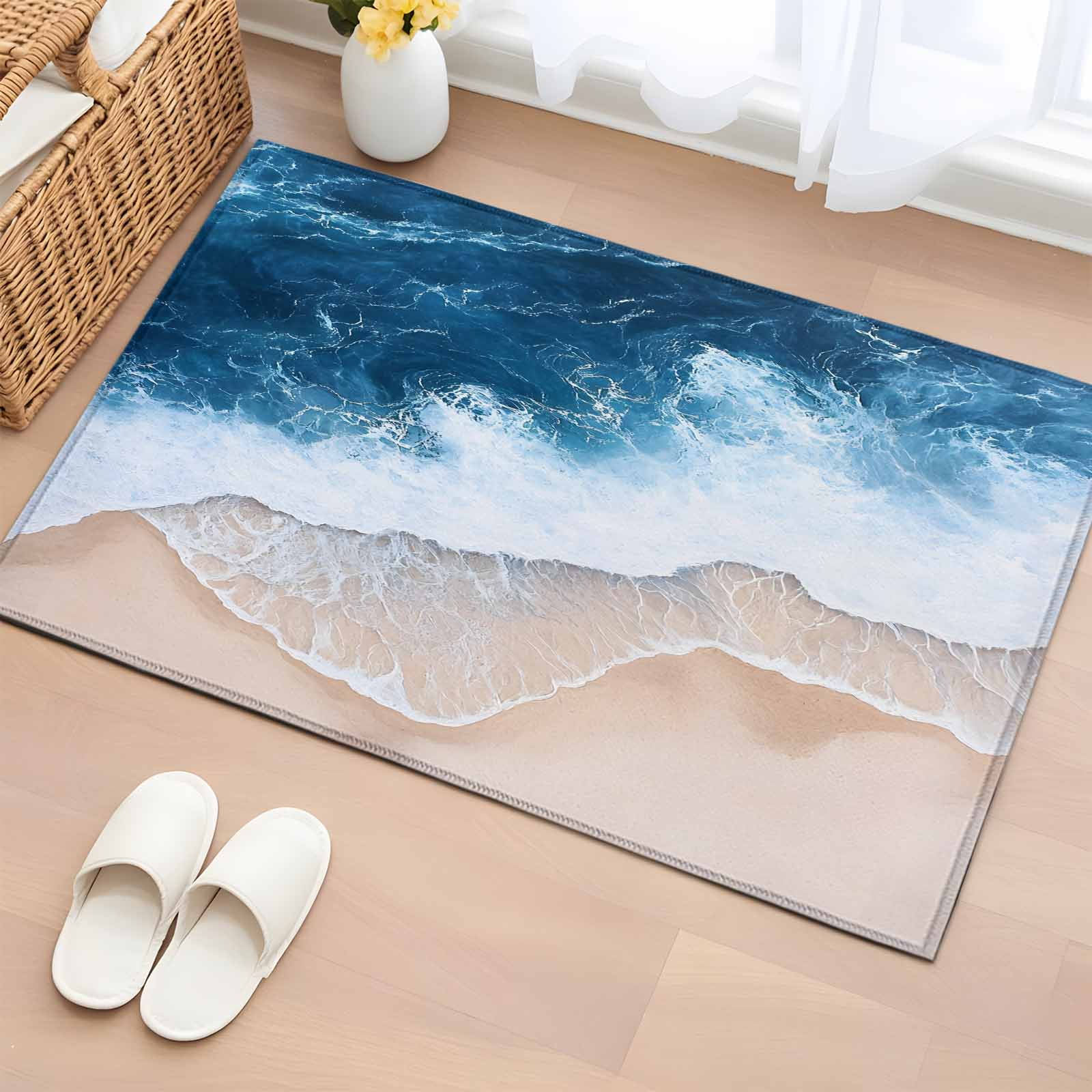Rectangle Area Rug 2x3ft, Watercolor Beach Sea Wave Non-Shedding ...