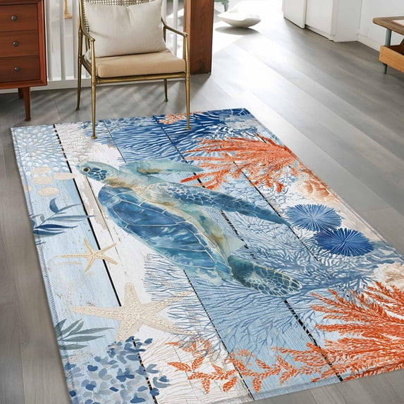 Rectangle Area Rug 3x5ft,Ocean Sea Turtle Starfish Washable Carpet Non ...