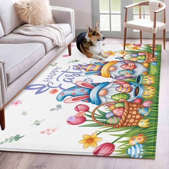 Rectangle Area Rug 4x6ft, Easter Gnome Colorful Egg Non-Shedding ...