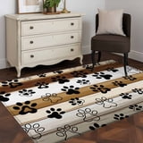 Rectangle Area Rug 4x6ft,Farm Brown Wood Board Dog Paw Prints Washable ...