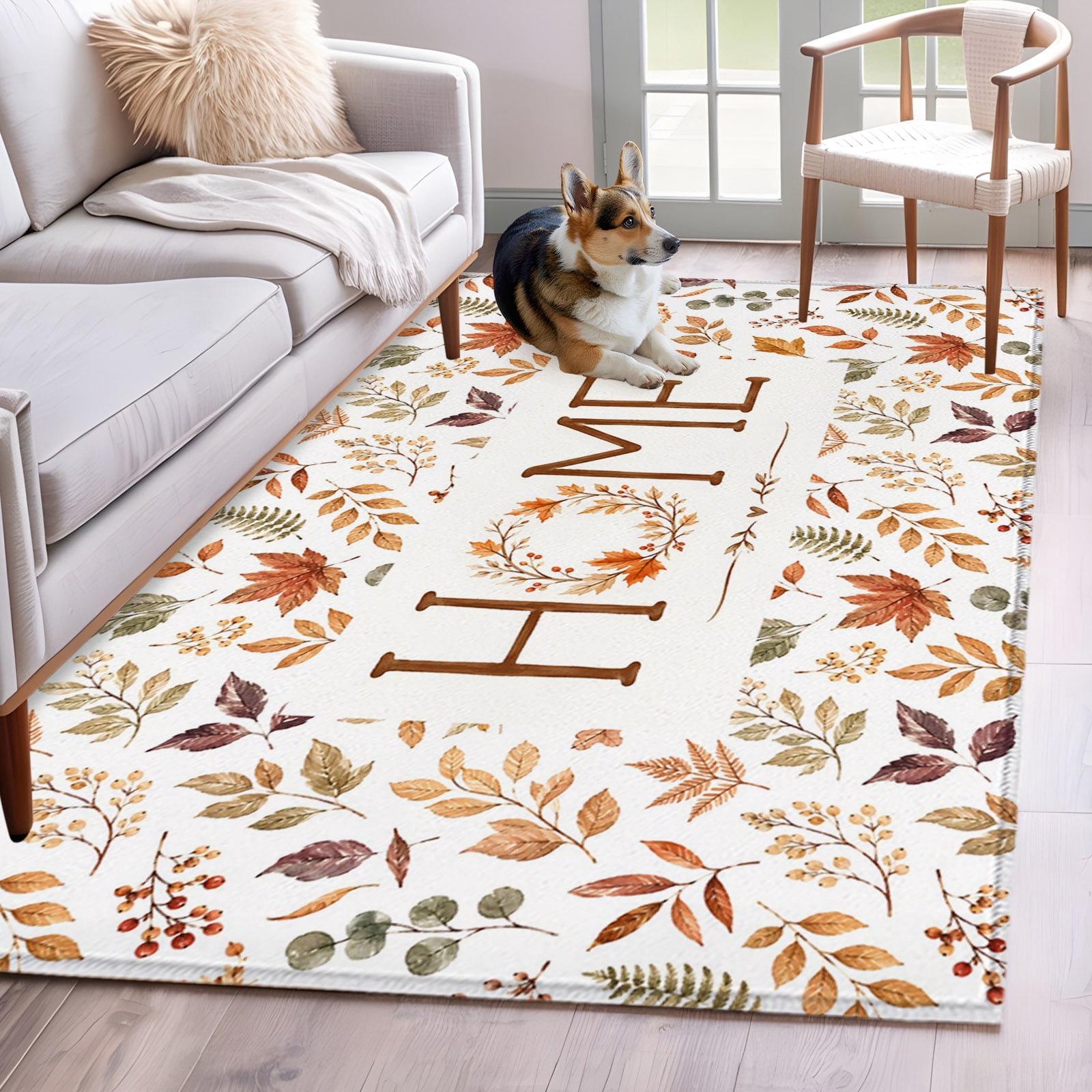 Rectangle Area Rug 4x6ft, Home Words Fall Maple Leaves Non-Slip Non ...