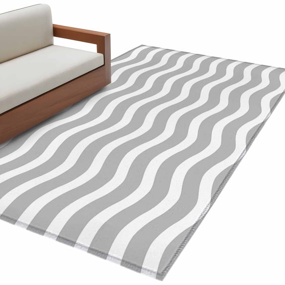 Rectangle Area Rug 4x6ft, Minimalist Art Gray White Stripe Non-Slip Non ...