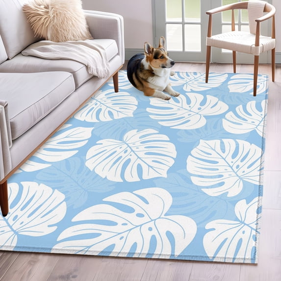 Rectangle Area Rug 4x6ft, Summer Monstera on Blue Non-Slip Non-Shedding ...