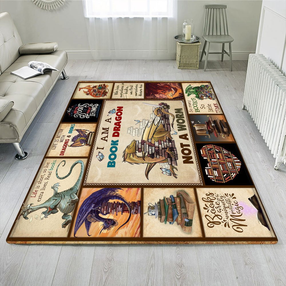 Rectangle Area Rug For Living Room, Bedroom, Book Dragon Rug LHA1821Rv1 ...