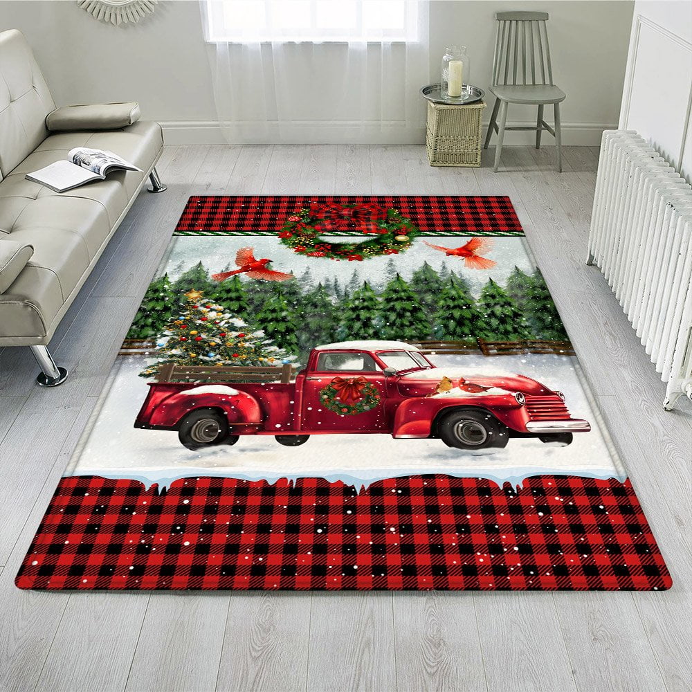 Rectangle Area Rug For Living Room, Bedroom, Christmas Rug Red Truck ...