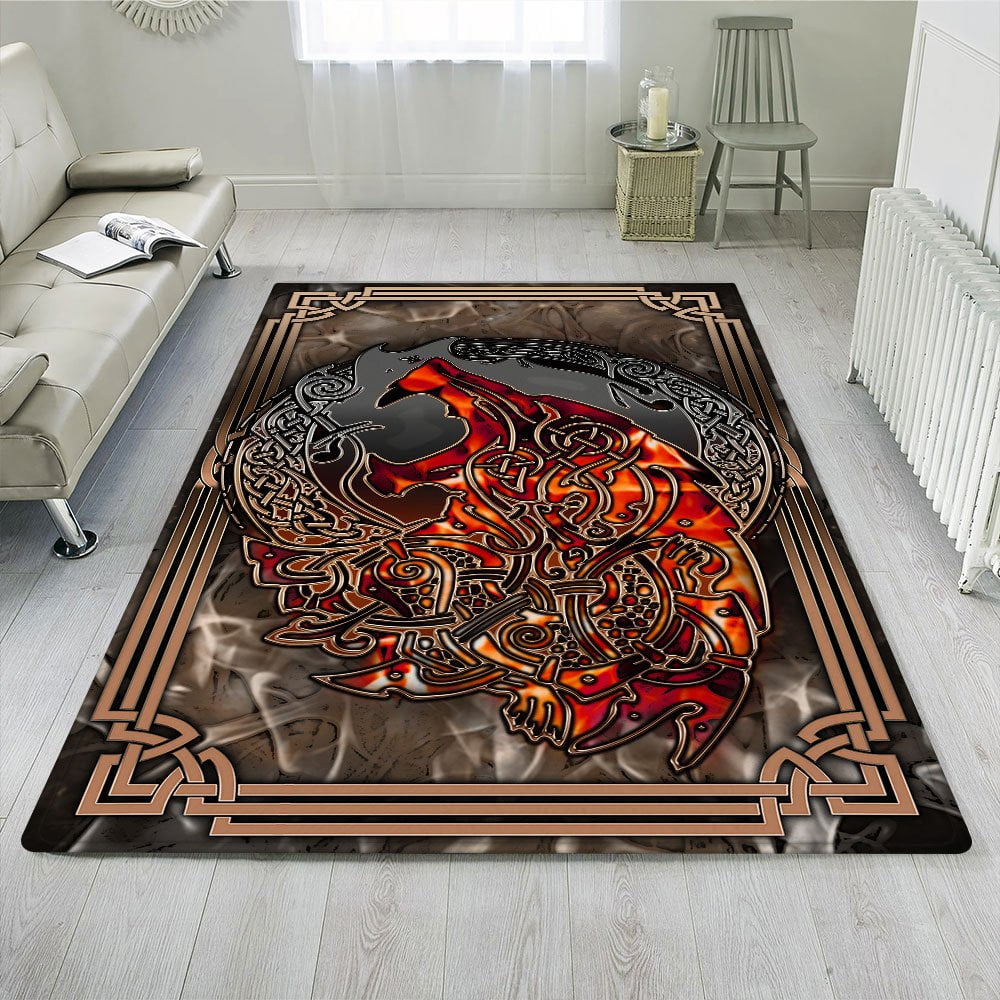 Rectangle Area Rug For Living Room, Bedroom, Fenrir Wolf Viking Rug ...