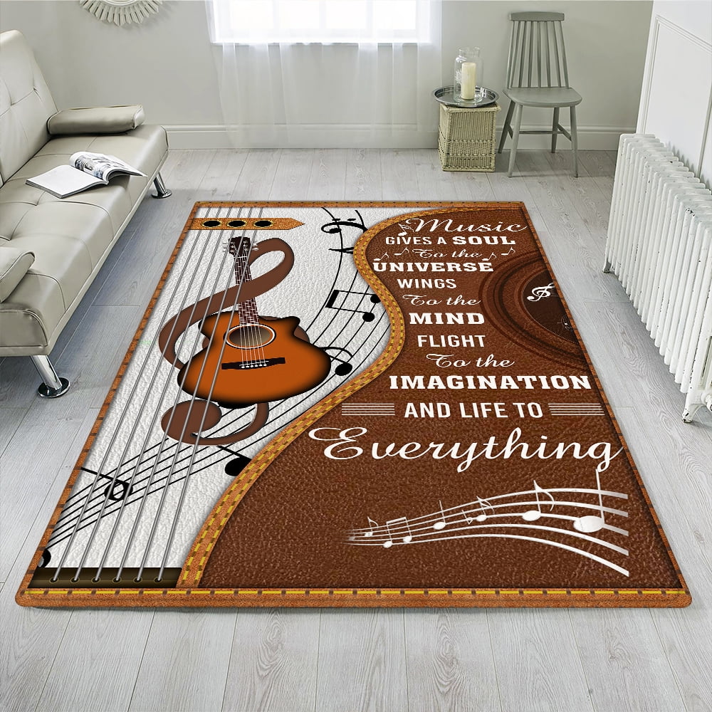 Rectangle Area Rug For Living Room, Bedroom, Guitar Rug Music Gives ...