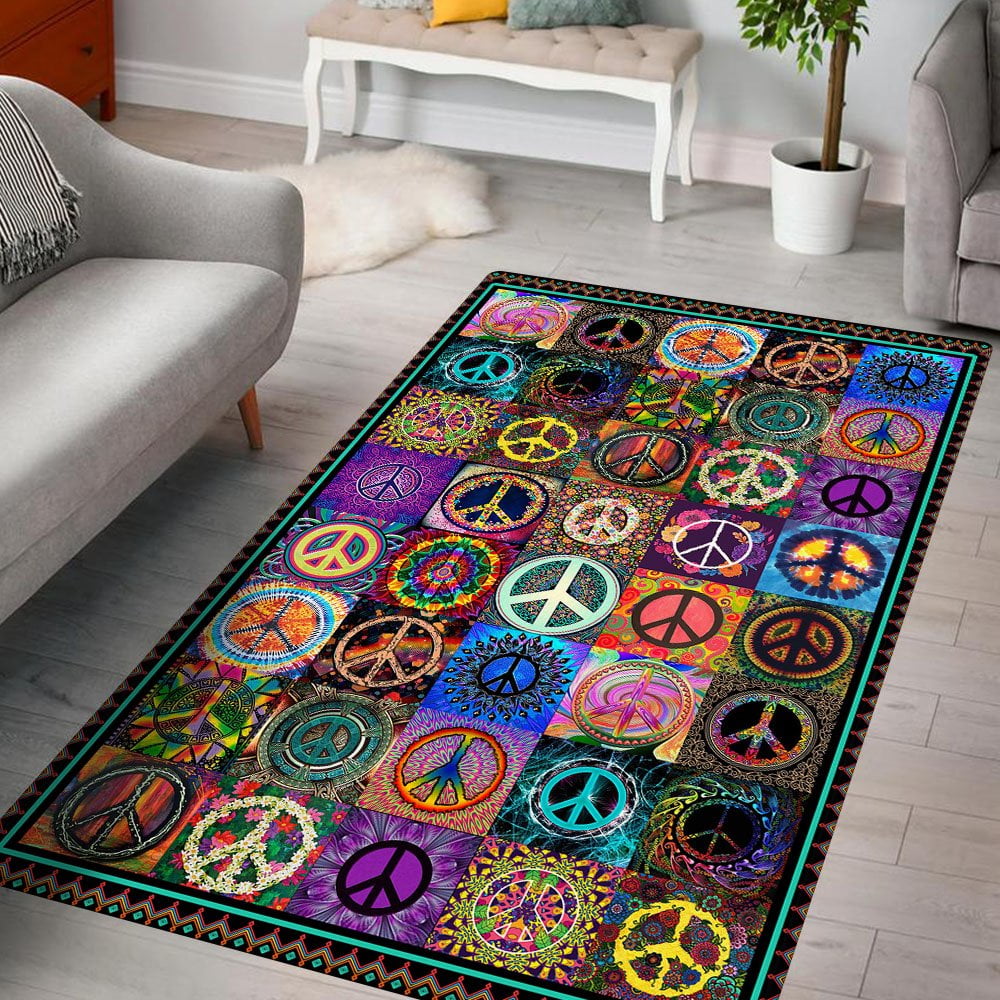 Rectangle Area Rug For Living Room, Bedroom, Hippie Peace Sign Rug ...