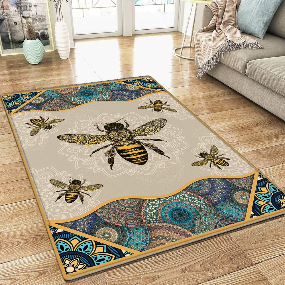 Rectangle Area Rug For Living Room, Bedroom, Mandala Bee Rug PSL70R ...