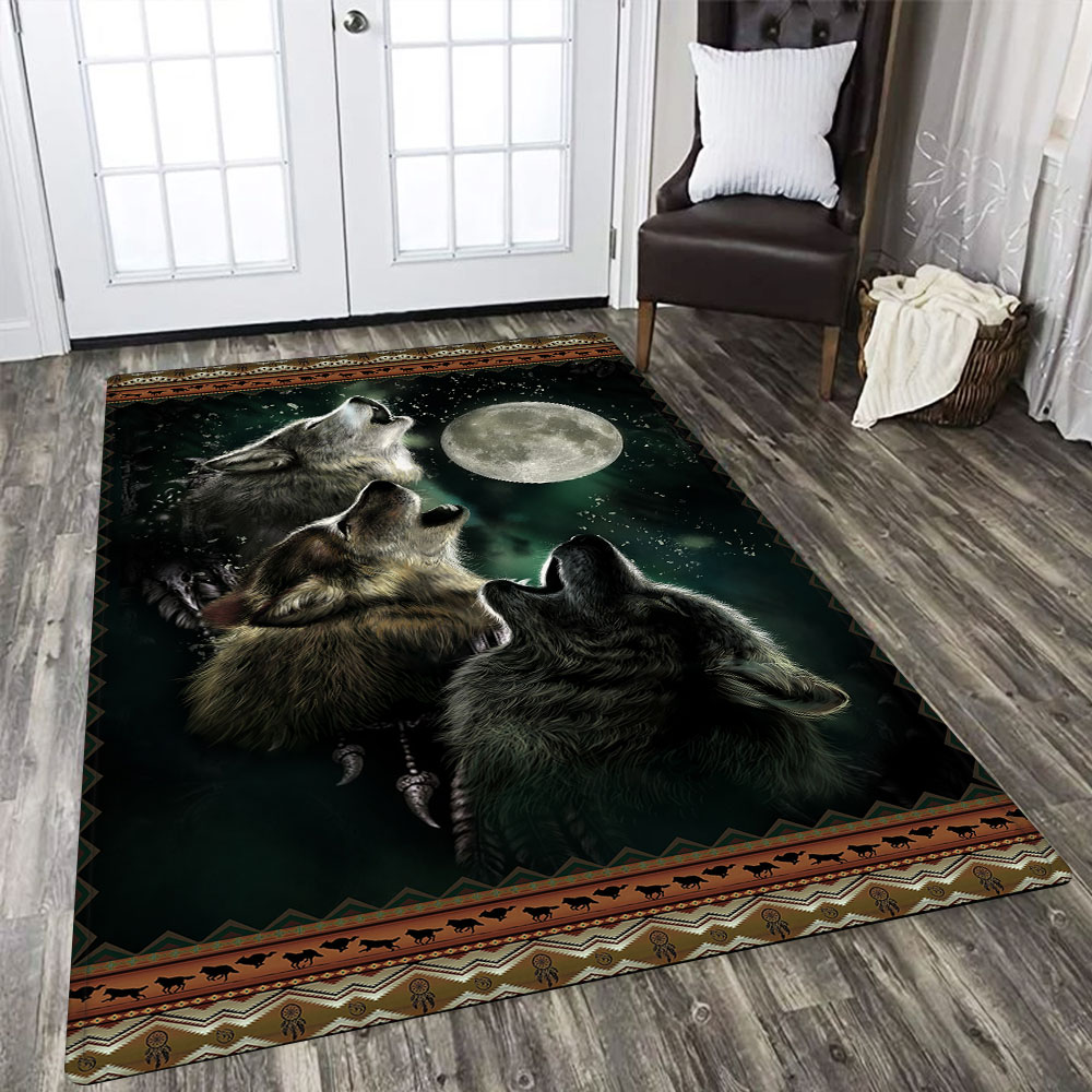 Rectangle Area Rug For Living Room, Bedroom, Rug Full Wolf Moon BNL384R ...