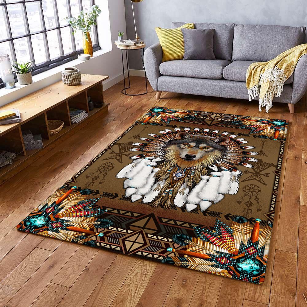 Rectangle Area Rug For Living Room, Bedroom, Wolf Spirit Rug THB2937R ...