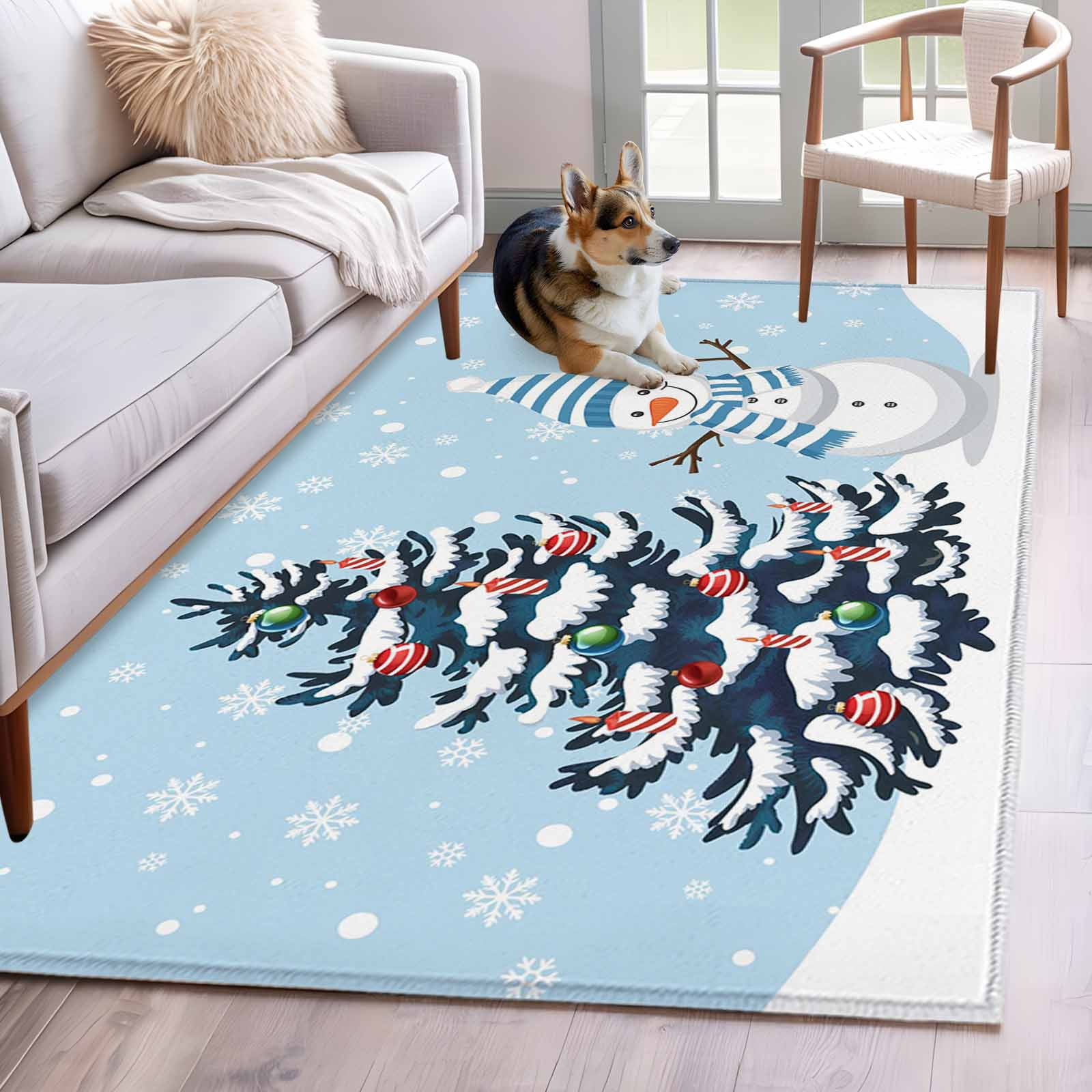 Rectangle Area Rugs 3 x 5 Ft, Blue Christmas Non-Slip Residential ...