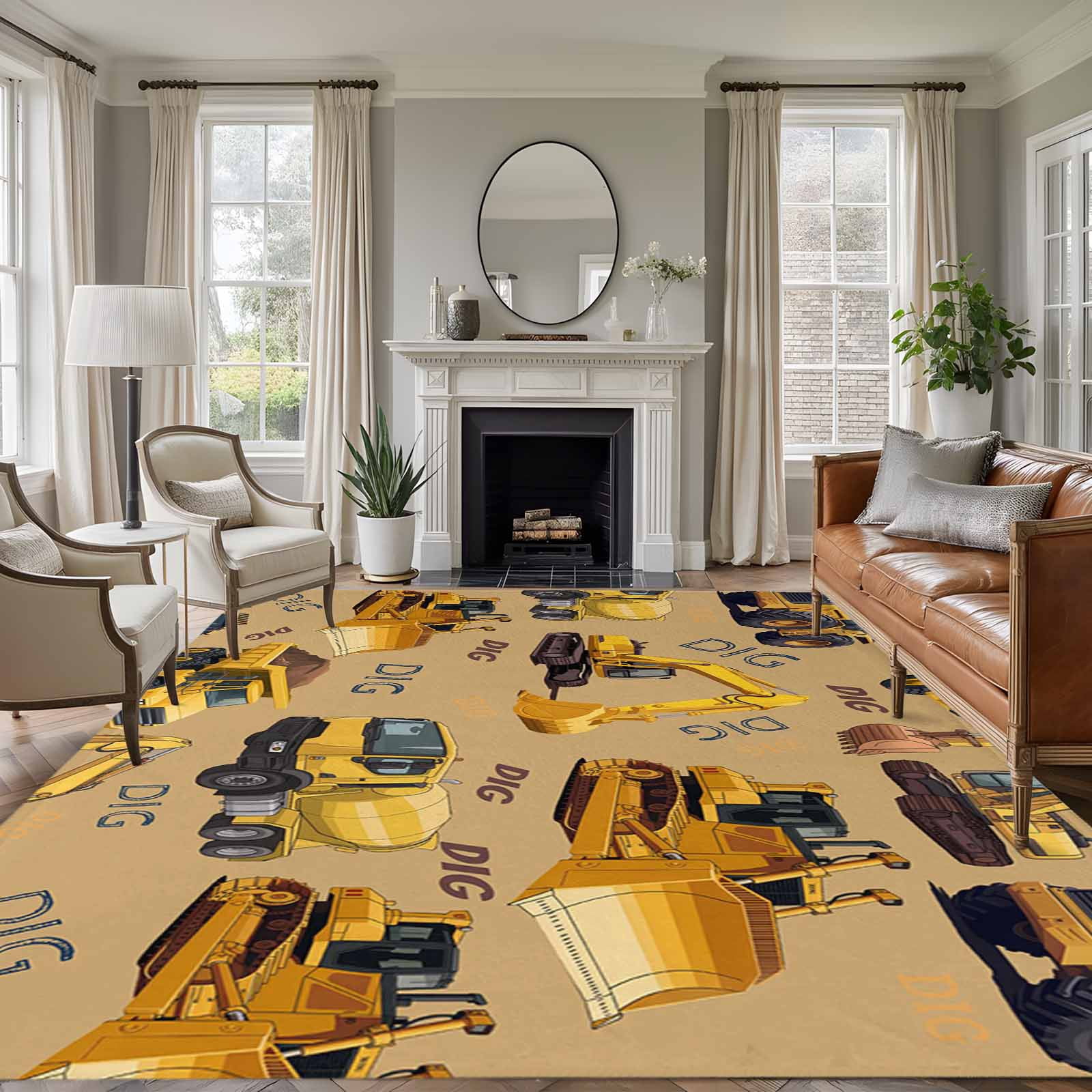 Rectangle Area Rugs 6 x 9 Ft, Construction Truck Non-Slip Residential ...