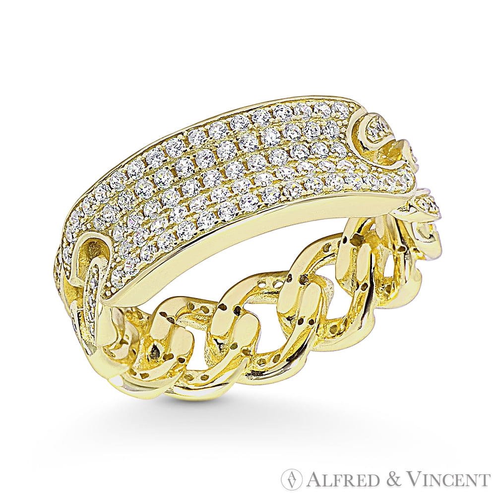 Rectangle Bar & Cuban / Curb Link Chain Cubic Zirconia CZ Crystal Micro ...