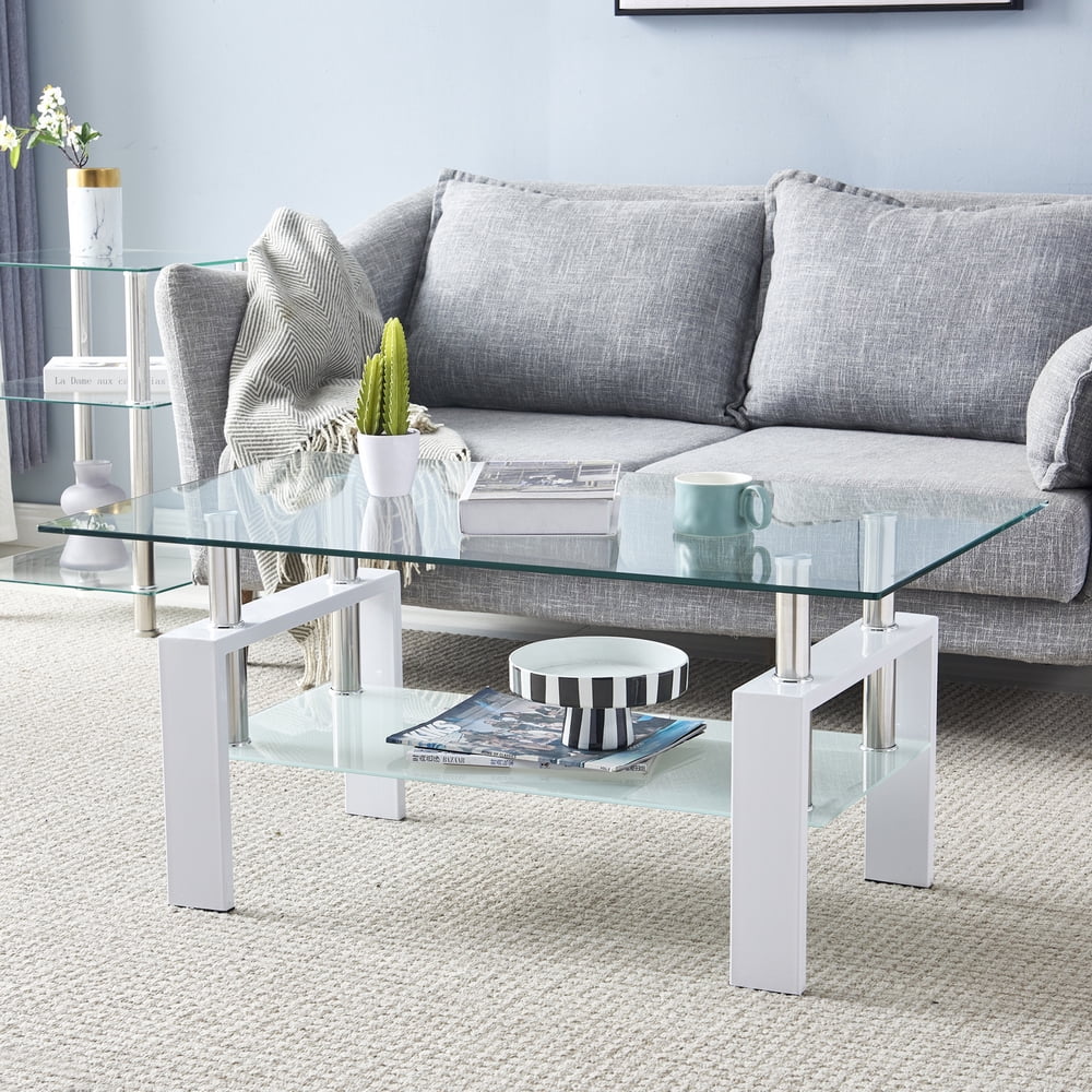 Rectangle Center Table for Living Room, Clear Glass Coffee Table with ...